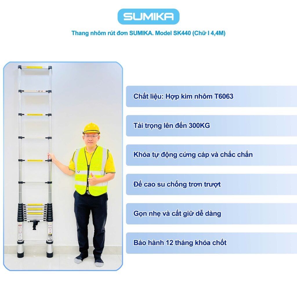 Thang nhôm rút đơn Sumika Sk510 (5m1) - Thang Nhôm SUMIKA