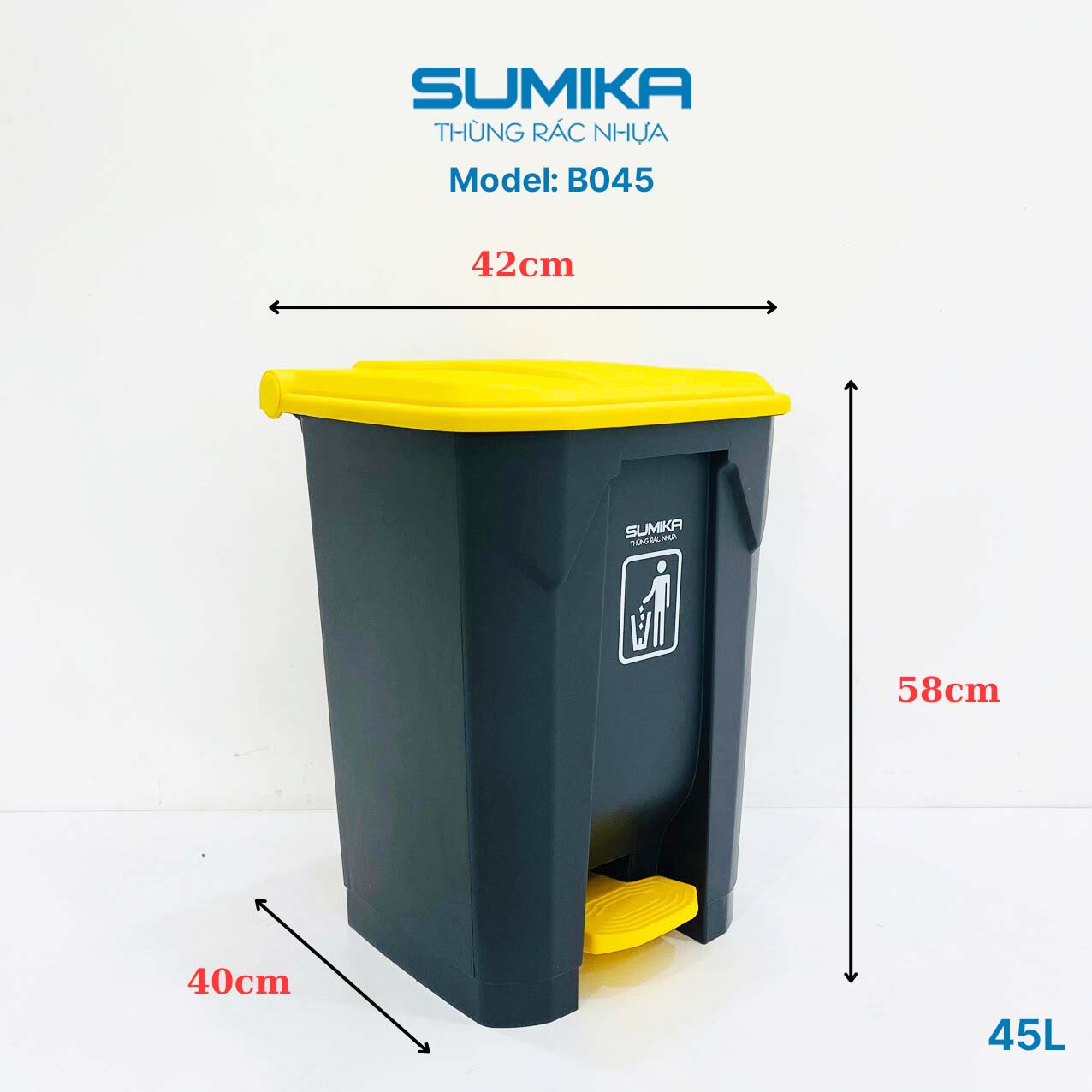 Thùng rác nhựa gia đình SUMIKA B045, dung tích 45L - Thang Nhôm SUMIKA
