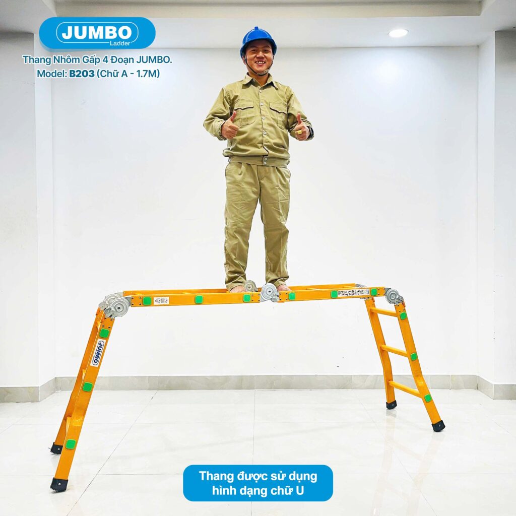 Thang nhôm gấp 4 đoạn JUMBO B203, chữ A cao 1.7m - Thang Nhôm SUMIKA